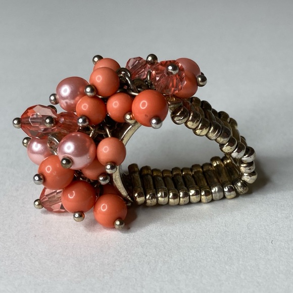 Vintage | Jewelry | Vintage Clustered Beaded Cocktail Ring Pink Coral ...